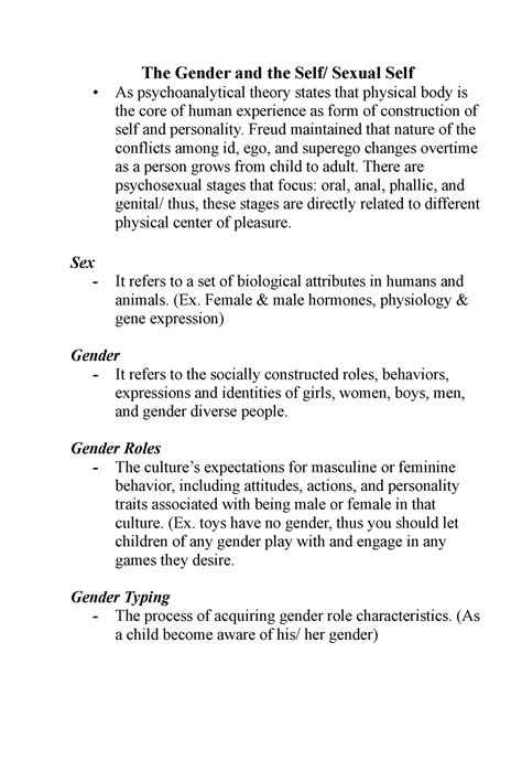 The Gender And The Self Self The Gender And The Self Sexual Self As Psychoanalytical Theory