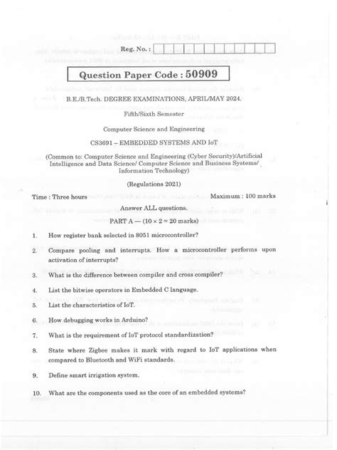 Cse Am 2024 Cs 3691 Embedded Systems And Iot 170340446 50909 Pdf