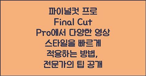 파이널컷 프로 Final Cut Pro에서 다양한 영상 스타일을 빠르게 적용하는 방법 전문가의 팁 공개