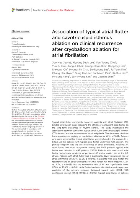 Pdf Association Of Typical Atrial Flutter And Cavotricuspid Isthmus Ablation On Clinical