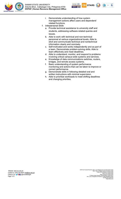 Information Systems Analyst Ii Samar State University