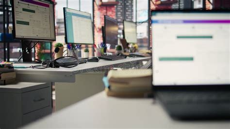 Package Tracking Software And Spreadsheets Displayed On Pc Screens In Office Stock Video Video