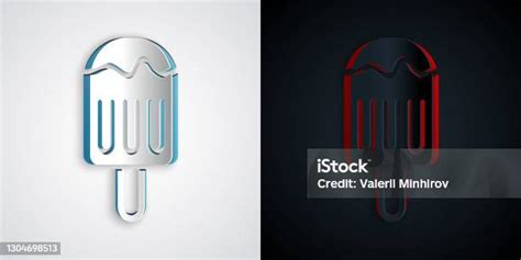 종이 회색과 검은 색 배경에 고립 된 스틱 아이콘에 아이스크림을 잘라 달콤한 기호 종이 아트 스타일 벡터 3차원 형태에 대한 스톡 벡터 아트 및 기타 이미지 Istock