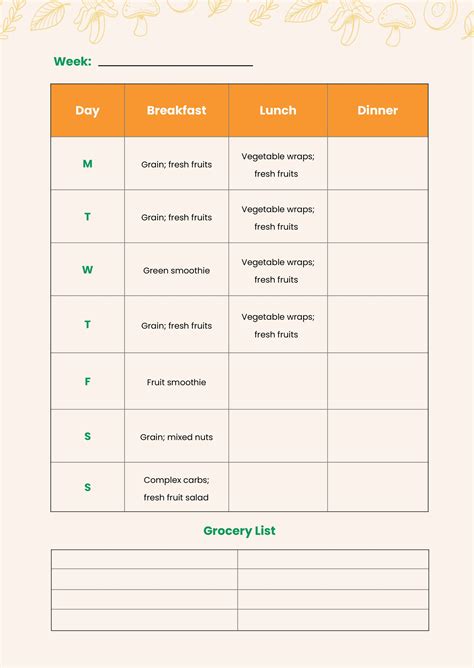 Weekly Diet Chart Template In Illustrator Pdf Download