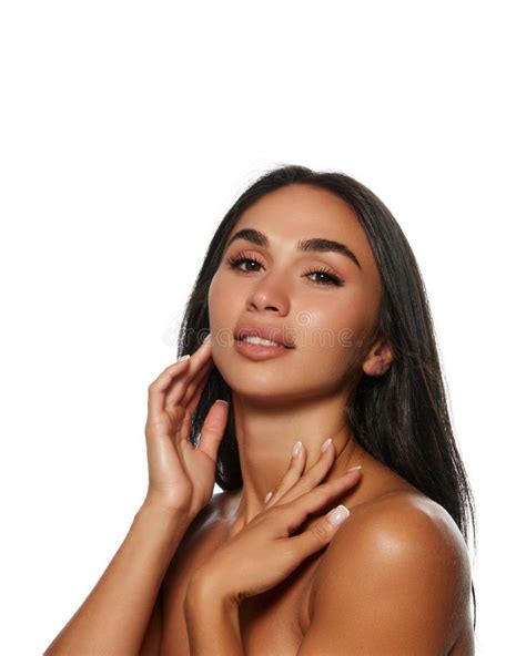 Portrait Of Attractive Young Woman With Perfect Skin Nude Makeup Long