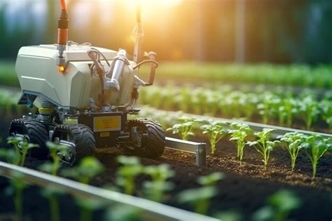 Premium AI Image Smart Robotic Farmers Agriculture Technology Ai Generated