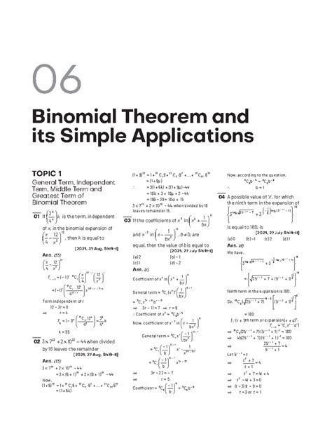 6 Binomial Theorem And Its Simple Applications 01 If 3 4 6 4 K Is
