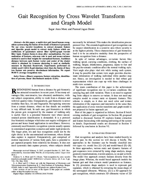 Pdf Gait Recognition By Cross Wavelet Transform And Graph Model