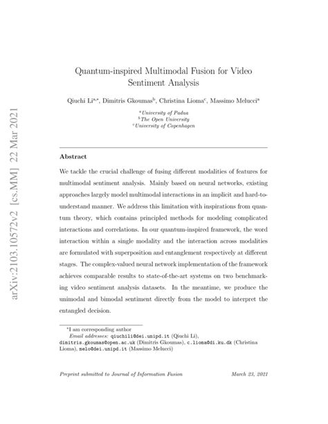 Quantum Inspired Multimodal Fusion For Video Sentiment Analysis Deepai