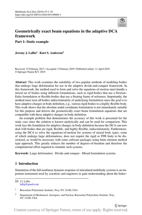 Geometrically Exact Beam Equations In The Adaptive Dca Framework Part