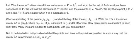 Solved Let P Be The Set Of 1 Dimensional Linear Subspaces Of