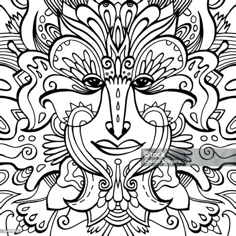 꽃면 색칠 페이지 손으로 그린 민족 꽃 낙서 패턴 젠달라 성인을위한 영적 휴식을위한 디자인 흰색 배경에 있는 검은색 벡터