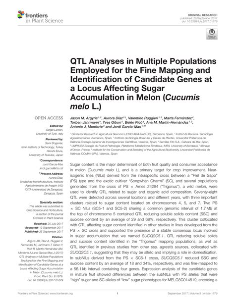 Pdf Qtl Analyses In Multiple Populations Employed For The Fine Mapping And Identification Of