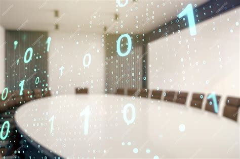 Premium Photo Abstract Virtual Binary Code Sketch On A Modern Boardroom Background Hacking And