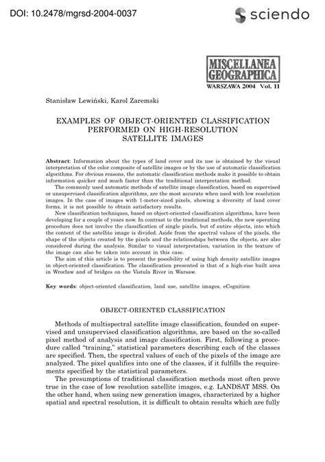 Pdf Examples Of Object Oriented Classification Performed On High