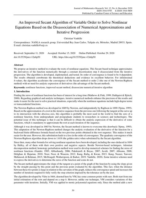Pdf An Improved Secant Algorithm Of Variable Order To Solve Nonlinear