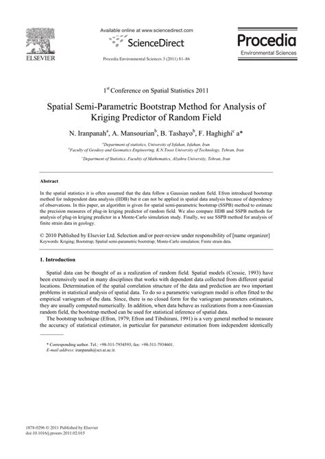 Pdf Spatial Semi Parametric Bootstrap Method For Analysis Of Kriging Predictor Of Random Field