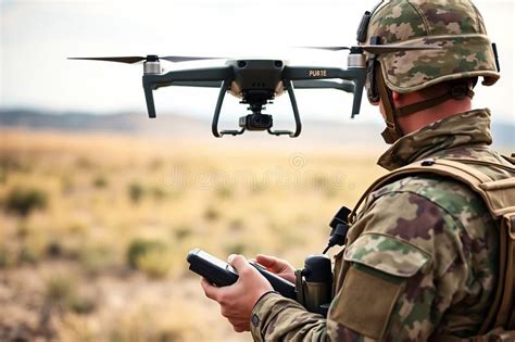 Military Operator Use Rc For Controls Fpv Uav Drone Stock Illustration
