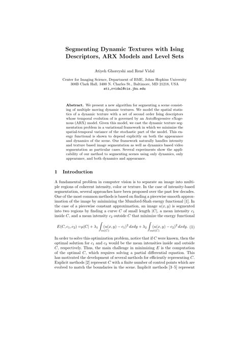 Pdf Segmenting Dynamic Textures With Ising Descriptors Arx Models And Level Sets