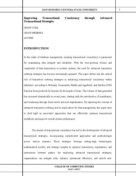 Improving Transactional Consistency Through Advanced Transactional Strategies College Of