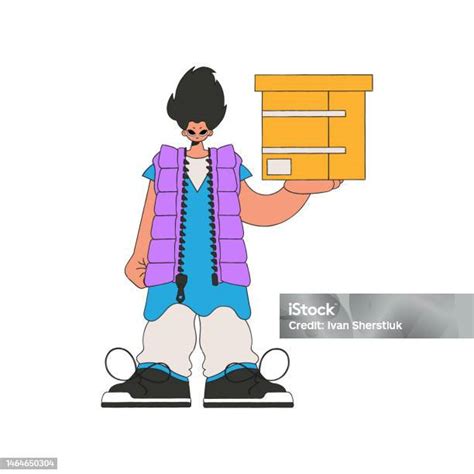 아름다운 남자가 손에 상자를 들고 있습니다 소포 및화물 운송 가상현실에 대한 스톡 벡터 아트 및 기타 이미지 가상현실 남자