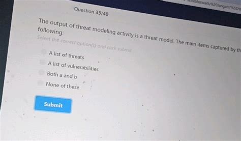Question 33 40 The Output Of Threat Modeling Studyx