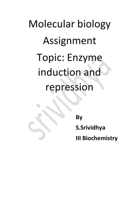 Enzyme Induction And Repression Docx