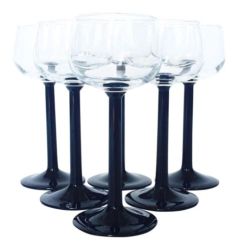 Vintage Luminarc Black Stemmed Wine Glasses Set Of 6 Chairish