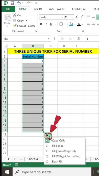 Serial Number 3 Tricks Shorts Excel Exceltips Msexcel