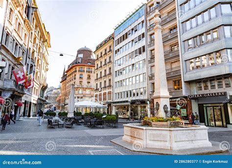 Generic Architecture And Street View At The Rue De La Corraterie Geneva Switzerland Editorial