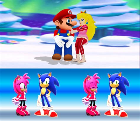 Mario And Peach And Sonic And Amy Winter Date By 9029561 On Deviantart