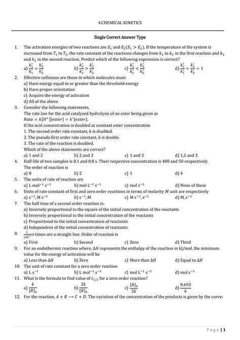Solution Chemical Kinetics 420 Mcqs With Solutions Studypool