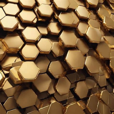 Premium Ai Image Dented Hexagon On Gold Triangle Tile Wall 3d Rendering