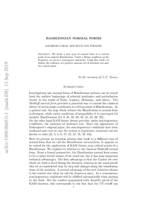 Pdf Hamiltonian Normal Forms