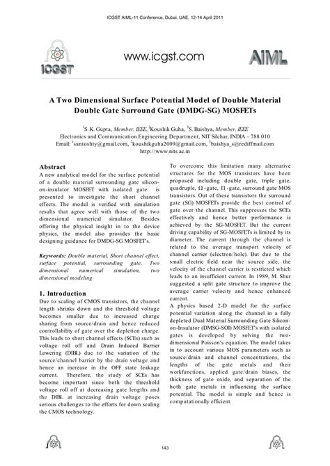 Pdf A Two Dimensional Surface Potential Model Of Double Material
