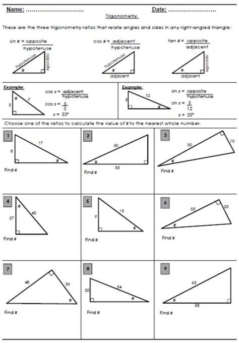 Trigonometry Problems Worksheet