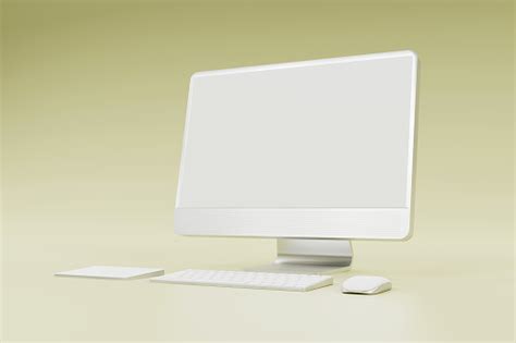 3d Computer Monitor Wireless Mouse Keyboard Float On Yellow