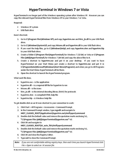 Using Hyperterminal In Windows 7 Or Vista Pdf Microsoft Windows Windows 7