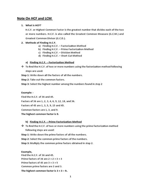 Hcf Lcm Note Pdf
