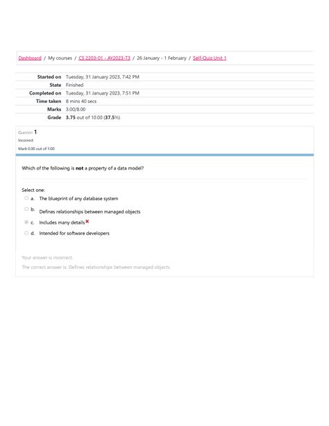 Self Quiz Unit 1 Attempt Review Started On Tuesday 31 January 2023 7 42 Pm State Finished