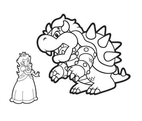 Prenses Peach ve Bowser ı çizin Boyama Sayfası Boyama Online