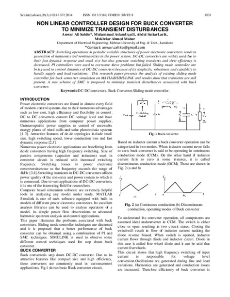 Pdf Nonlinear Controller Design For Buck Converter To Minimize Transient Disturbances Anwar