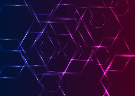 Abstract Glowing Neon Blue Purple Hexagons Geometric Background