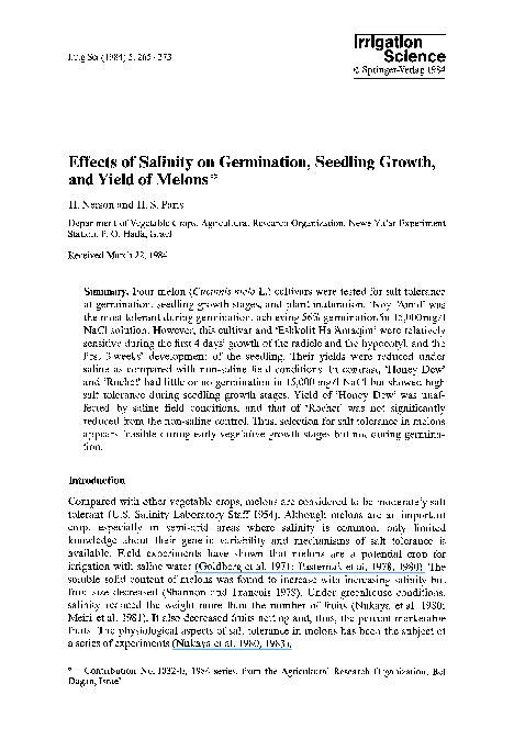 Pdf Effects Of Salinity On Germination Seedling Growth And Yield Of Melons
