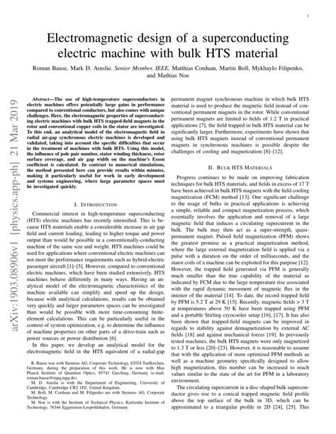 Pdf Electromagnetic Design Of A Superconducting Electric Machine With