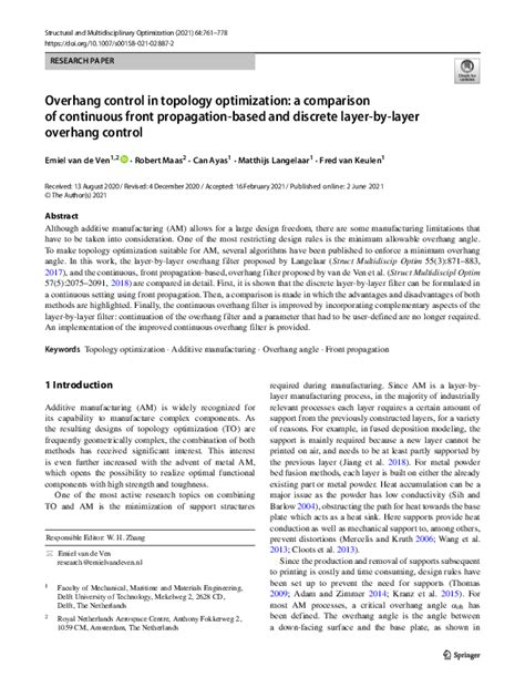Pdf Overhang Control In Topology Optimization A Comparison Of Continuous Front Propagation