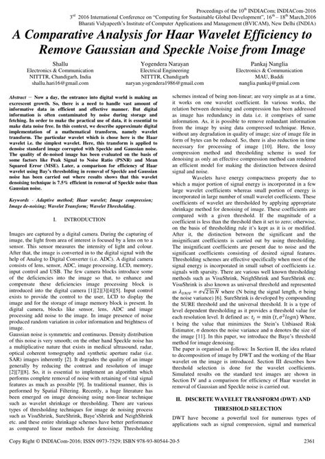 Pdf A Comparative Analysis For Haar Wavelet Efficiency To Remove Gaussian And Speckle Noise