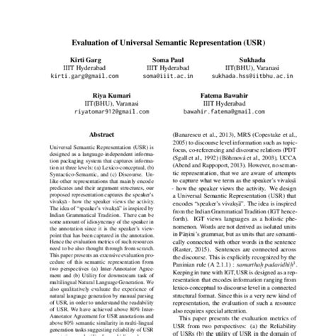 Evaluation Of Universal Semantic Representation Usr Acl Anthology