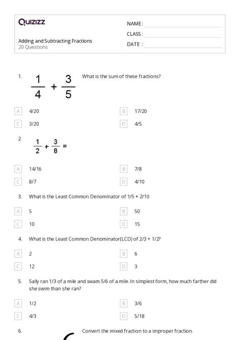 50 Adding And Subtracting Fractions Worksheets For 5th Year On Worksheets Library