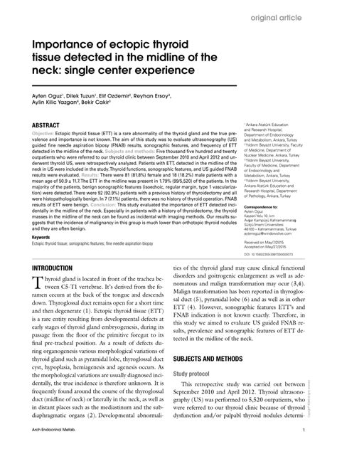 Pdf Importance Of Ectopic Thyroid Tissue Detected In The Midline Of The Neck Single Center